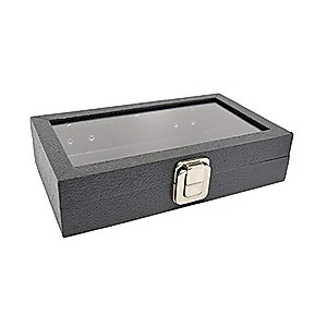 Novel Box Medium Glass Top Black Leatherette Jewelry Display Case + 15 Count Jar Insert Tray in Black + Custom NB Pouch