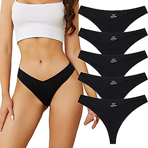 Jaywan Seamless Thongs for Women High Waist Thong Underwear Smooth Panties No Show Stretch Thong 5 Pack S-XL Black