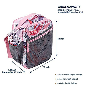 Insulated Lunch Box for School and Work, Expandable Lunch Bag, Thermal Reusable Small Lunch Cooler Tote Bag for Kids, Boys, Girls, Men, Women (Tropical Flowers)