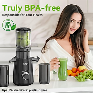 Cold Press Juicer, IUIPI Fit Whole Fruit and Vegetable Slow Masticating Juicer Machines, 4.3'' Large Feed Chute, 250W Juice Extractor Machine, High Juice Yield, BPA Free, Easy to Clean with Brush