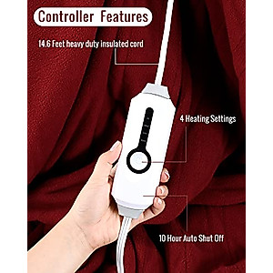 Heated Blanket, Electric Blanket Twin Size 62"x84" with 4 Heating Levels, Super Cozy Soft Polar Fleece Heated Throw, 10H Auto Shut Off & Overheat Protection, Machine Washable, Red