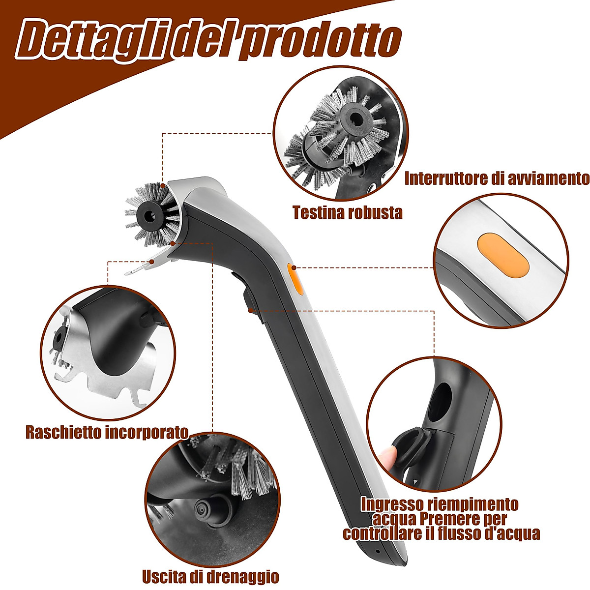 BetterDay Electric Grill Brush with Water Reservoir,Automatic BBQ Brushes for Grill Cleaner,Steam Grill Brush for Outdoor Grill,Unique Grilling Gifts for Men,dad,Grill Master