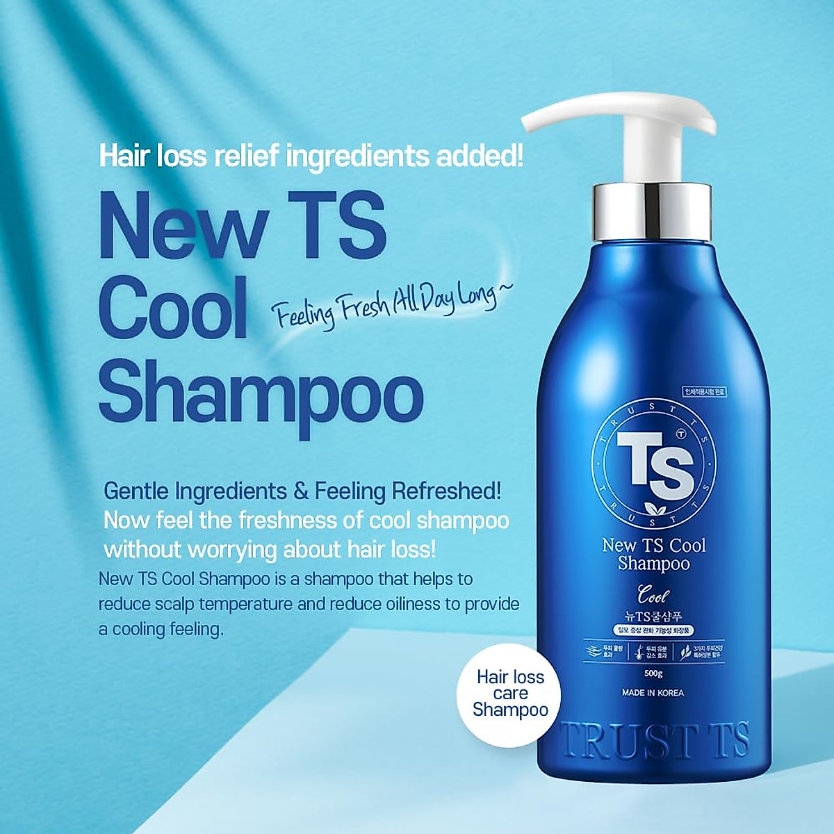 New TS Cool Shampoo for Scalp and Hair (16.9 Fl Oz) | Therapy Shampoo | Mint Scent with Essential Oil & Natural Ingredients | Parabens free | Anti- Dandruff & Cooling Shampoo| Made in Korea