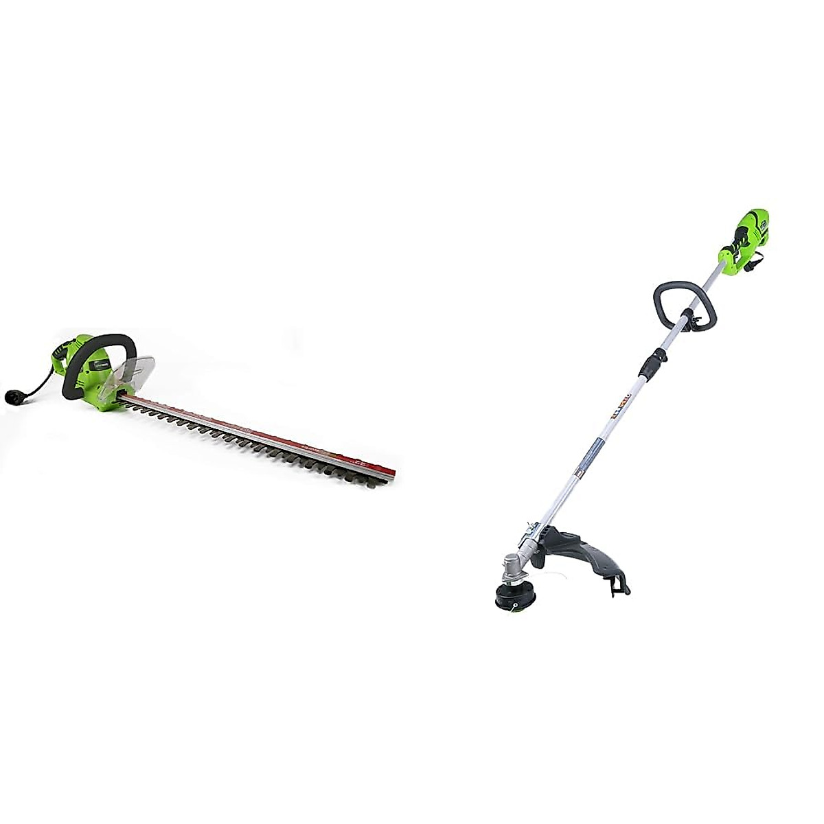 Greenworks 4 Amp 22" Corded Electric Dual-Action Hedge Trimmer & 10 Amp 18-Inch Corded String Trimmer (Attachment Capable), 21142