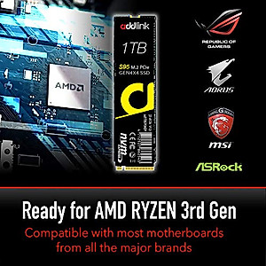 Addlink S95 1TB SSD for PC Storage 7200 MB/s Maximum Read Speed PCIe NVMe Gen4 Internal Solid State Hard Drive (ad1TBS95M2P) Made in Taiwan