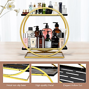 Hugnew Perfume Organizer for Dresser, 2 Tier Makeup Organizer for Vanity, Bathroom Counter Organizer, Cosmetic Display Storage Gifts for Women (Black Gold)