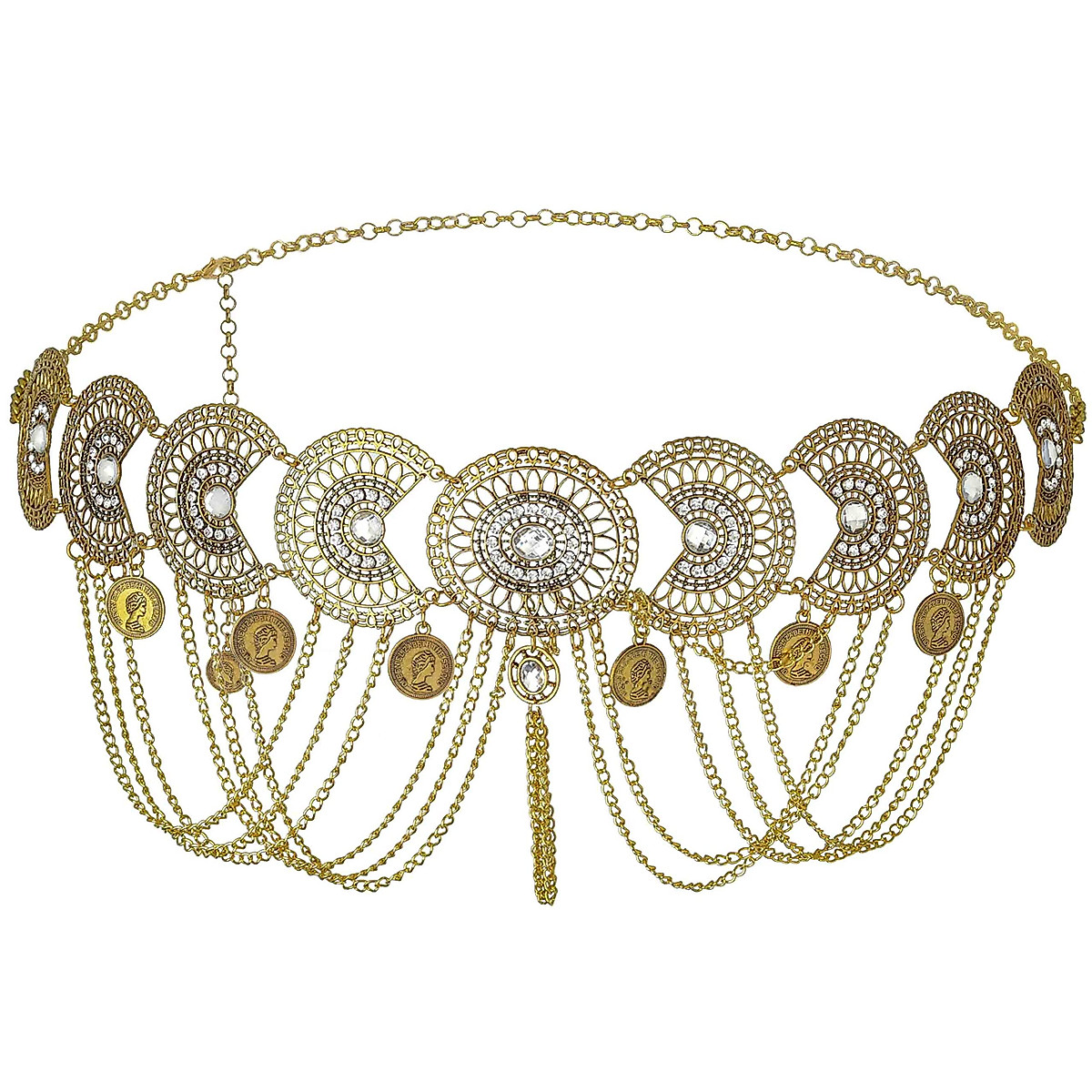 Wriidy Metal Chain Belts for Dress Waist Belt with Tassels Pendant Adjustable Waistband Body Accessories for Women and Girls (Gold)