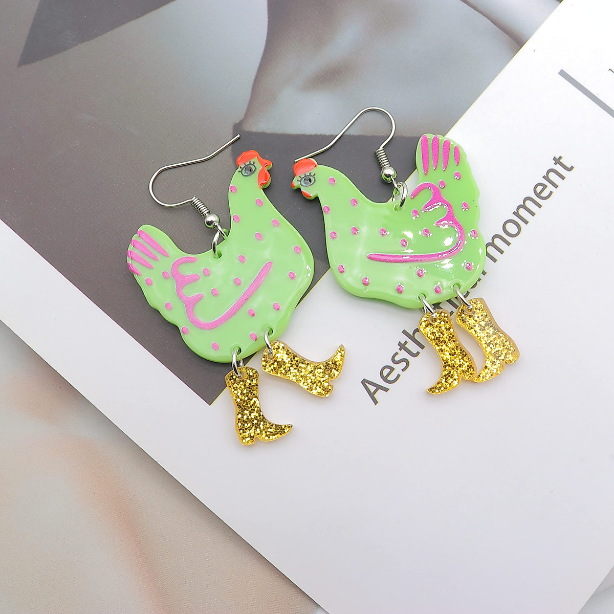 Acrylic Boot Chicken Earrings,Colorful Funny Boots Chicken Dangle Drop Earrings,Cock Dangle Hen Chicken Earrings For Women Farm Design Jewerly Gift (yellow)