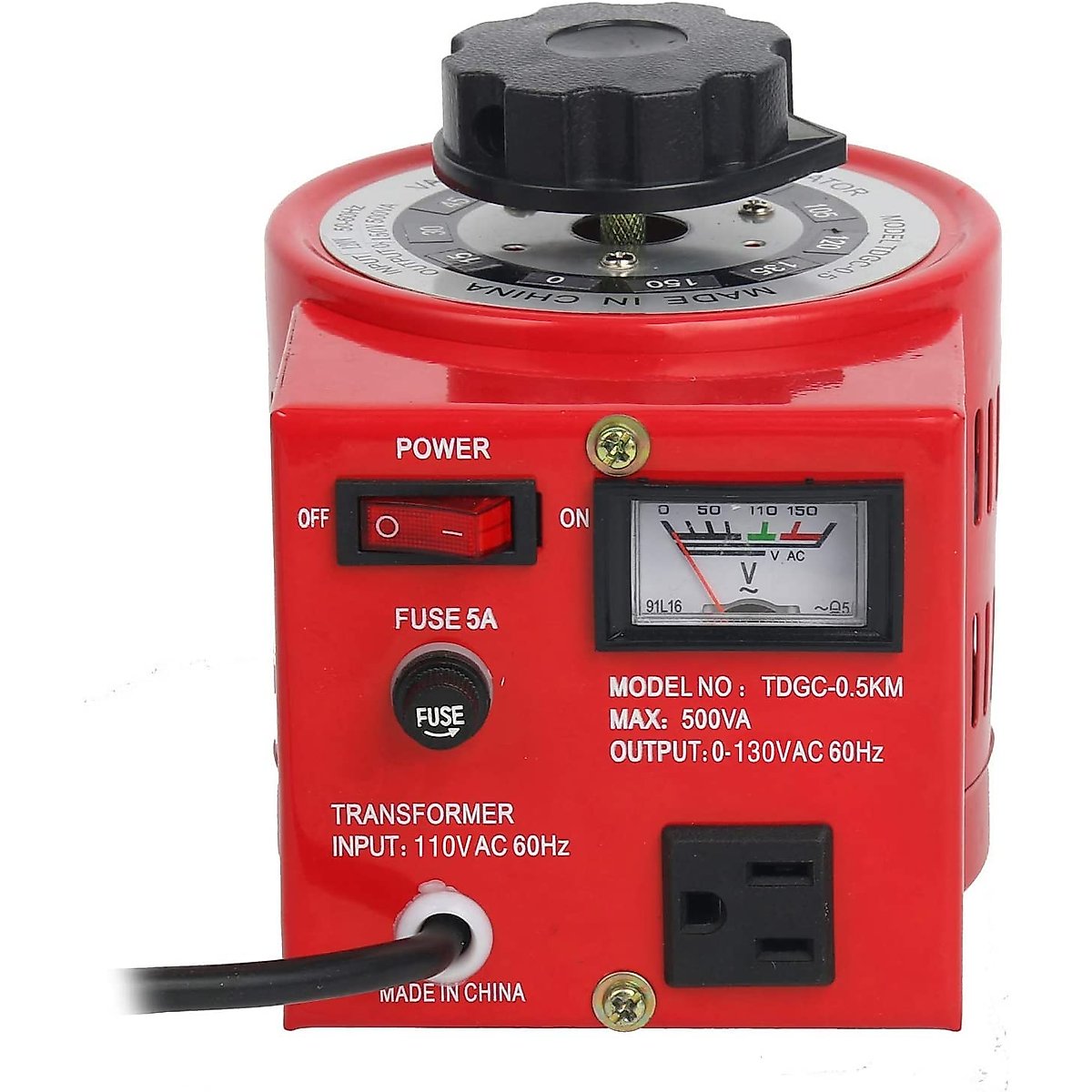 YaeCCC Auto Voltage Transformer AC Variable Voltage Converter Transformer 110VAC Input, 0-130VAC (500W)