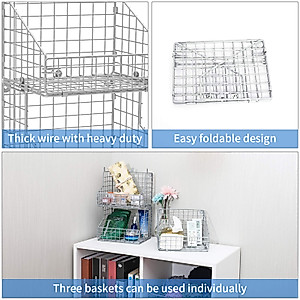 3 Tier Stackable Tea Bag Organizer with 5 Hooks Metal Wire Basket Coffee Condiment Snack Rack Holder Countertop Caddy Bin Wall Mount Shelf for Office Kitchen Cabinet Pantry-Silver Patent Desgin
