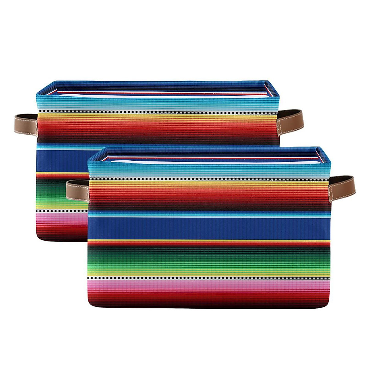 JUMBEAR Mexican Serape Blanket Stripes Rectangular Storage Bin 1 Pack, Collapsible Organizer Canvas Storage Basket with Handles for Closet, Office, Nursery, Home Decor