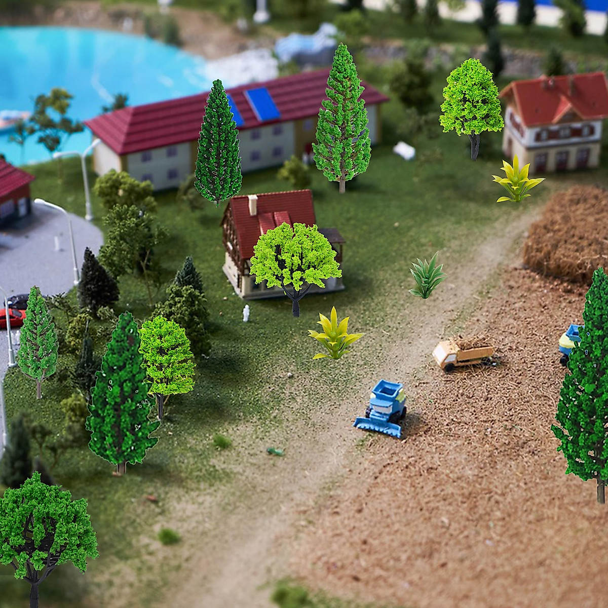 MOMOONNON Model Trees 1.1-5.1inch Mixed Diorama Green Model Trees Colorful Grass Architecture Mini Trees for Crafts Building Model Railway Scenery Landscape Supplies (Style 01)