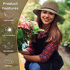 Simplicity Womens Beach Hat, Wide Brim Lightweight Straw Cute Sun Hat with Chin Strap Roll Up Sun Visor, Coffee/Brown