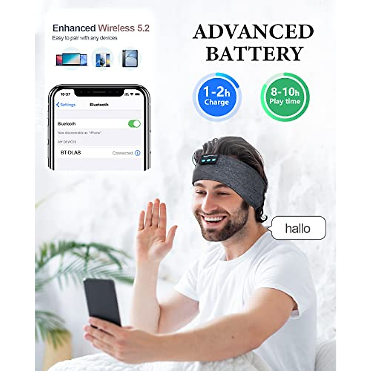 Sleep Headphones Wireless Headband, Music Sleeping Headband Ultra-Soft Headband Headphones for Side Sleepers, Birthday Christmas Sleeping Gifts for Women Men