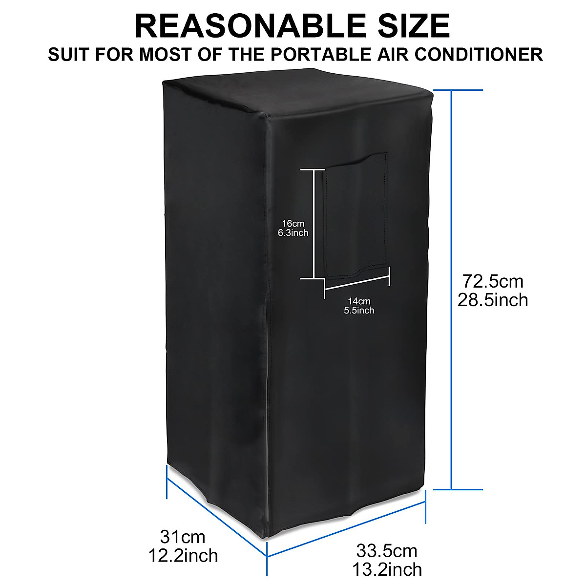 Portable Air Conditioner Cover, Dustproof and Waterproof AC Cover for Indoor Use Winter Storage Fits Most AC Units, Remote Storage Bag Included - 13.2x12.2x28.5inch (Black)