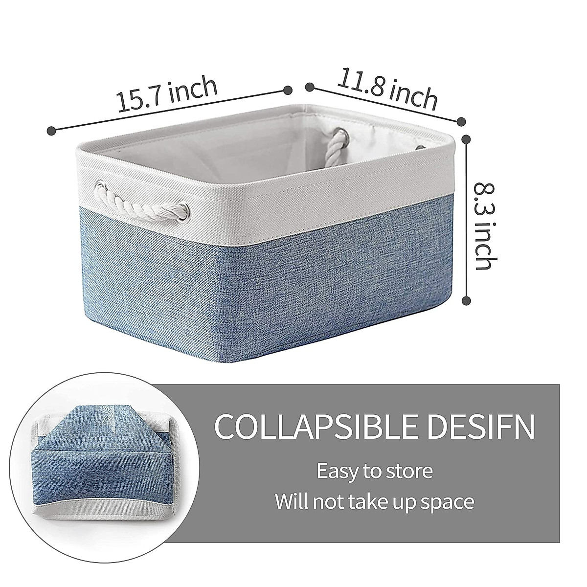 pulnimus Large Foldable Storage Baskets Collapsible Sturdy[3-Pack] Fabric Storage Baskets with Handles for Organizing Shelf Nursery Home Closet & Office 15.7”Lx11.8”Wx8.3”H,White Blue