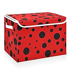 CaTaKu Ladybird Black Spots Storage Bins with Lids and Handles, Fabric Large Storage Container Cube Basket with Lid Decorative Storage Boxes for Organizing Clothes