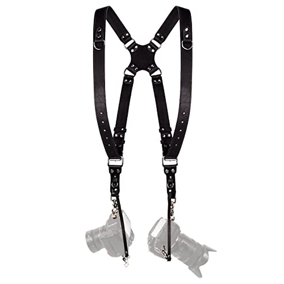 Camera Strap Accessories for Two-Cameras – Dual Shoulder Leather Harness – Multi Camera Gear for DSLR/SLR Black ProInStyle strap by Coiro