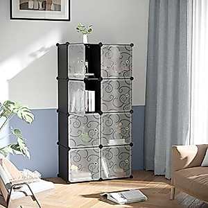 C&AHOME Cube Storage Organizer with Doors, 8-Cube Shelves, Closet Cabinet, DIY Plastic Modular Bookshelf, Storage Shelving Ideal for Bedroom, Living Room, 24.8" L × 12.4" W × 48.4" H Black UGSHS3008A