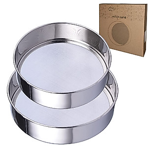 Sieve Fine Mesh, Stainless Steel Round Sifter for Baking, Flour Sieve, 8 Inch 40 Mesh and 6 Inch 60 Mesh, 2PCS