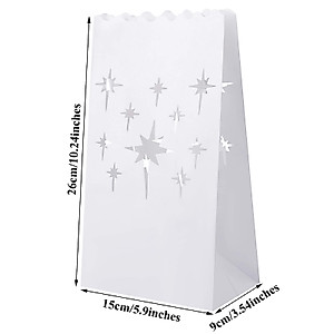 Aneco 48 Pieces Stars Design Luminary Bags White Paper Lantern Bags Flame Resistant Candle Bags Tealight Holders Luminary Bags for Christmas, Wedding, Reception, Party Decoration