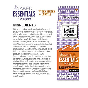 "I and love and you" Naked Essentials Dry Puppy Food - Natural Grain Free Kibble, Prebiotics & Probiotics, Chicken + Lentils, 4-Pound Bag