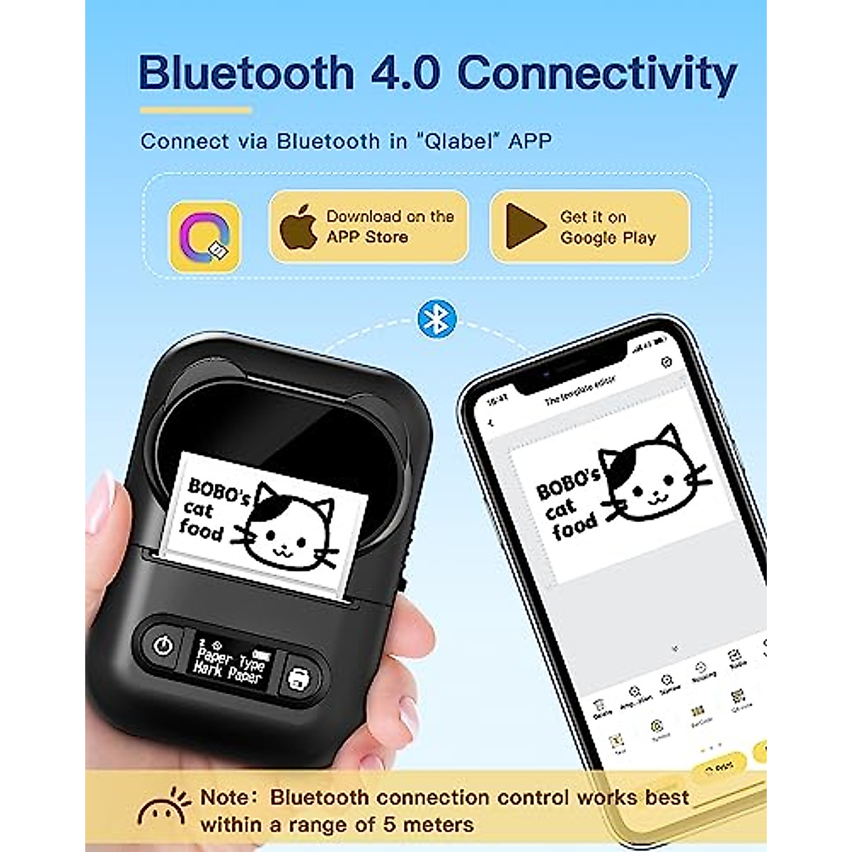 NELKO P110 Label Makers, Portable Bluetooth Thermal Label Printer, Label Maker Machine with Tape for Address, Home, Office, Organization, Compatible with Android & iOS System, with 1 Roll Label, Black