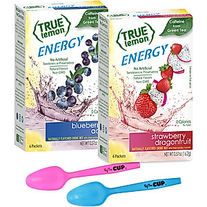 True Lemon Energy, Blueberry Acai & Strawberry Dragonfruit Drink Mix with By The Cup Mood Spoons