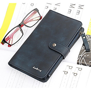 Wristlet Wallets for Men & Women, Leather Clutch Wallet with Card Slots Business Long phone Purse Multi Card Organizer (C224 Navy Blue)