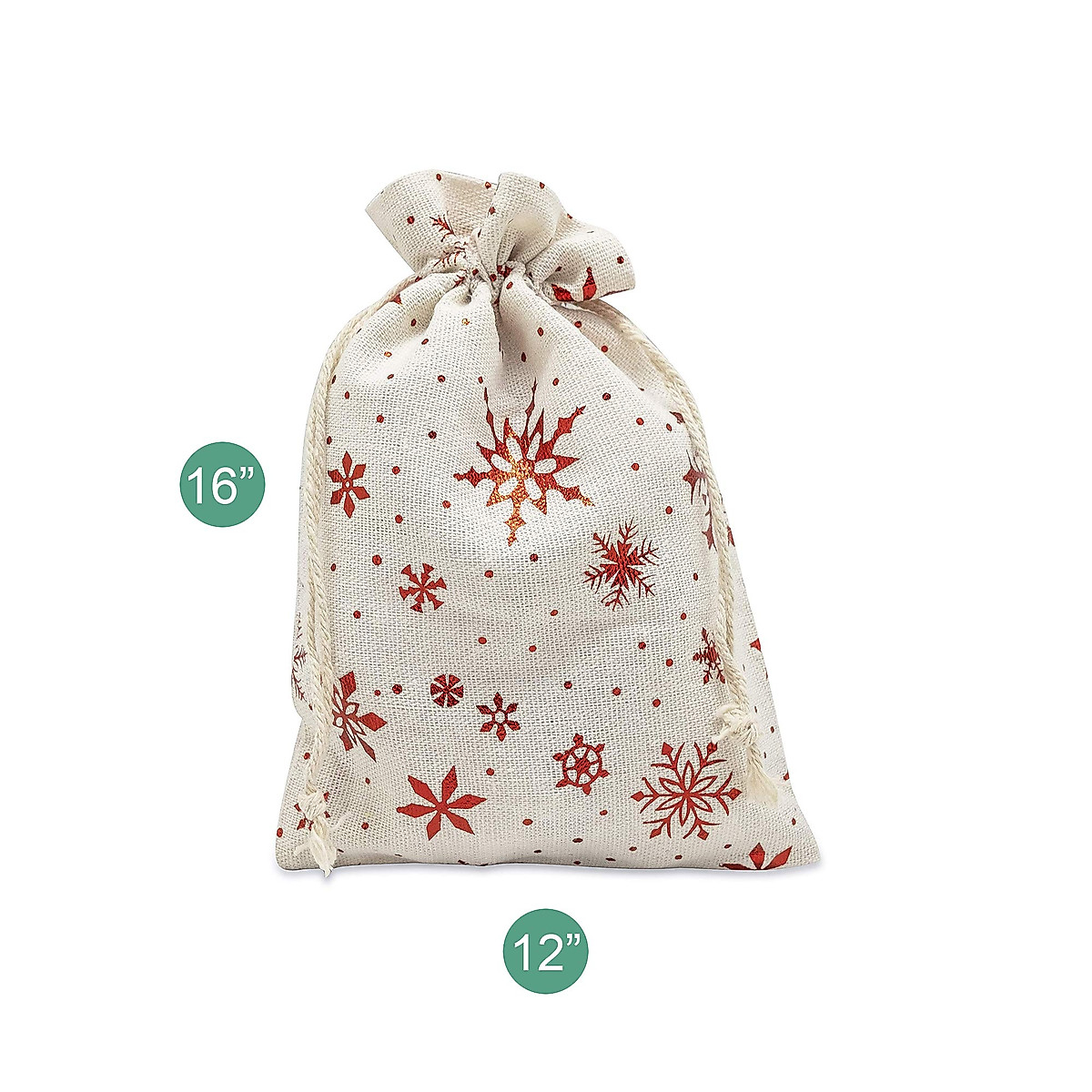 12-pack - 12x16 Reusable Cotton Canvas Muslin Gift Bags w. Drawstring for Presents, Party Favors, Samples (Red Snowflakes, X-Large) by TheDisplayGuys