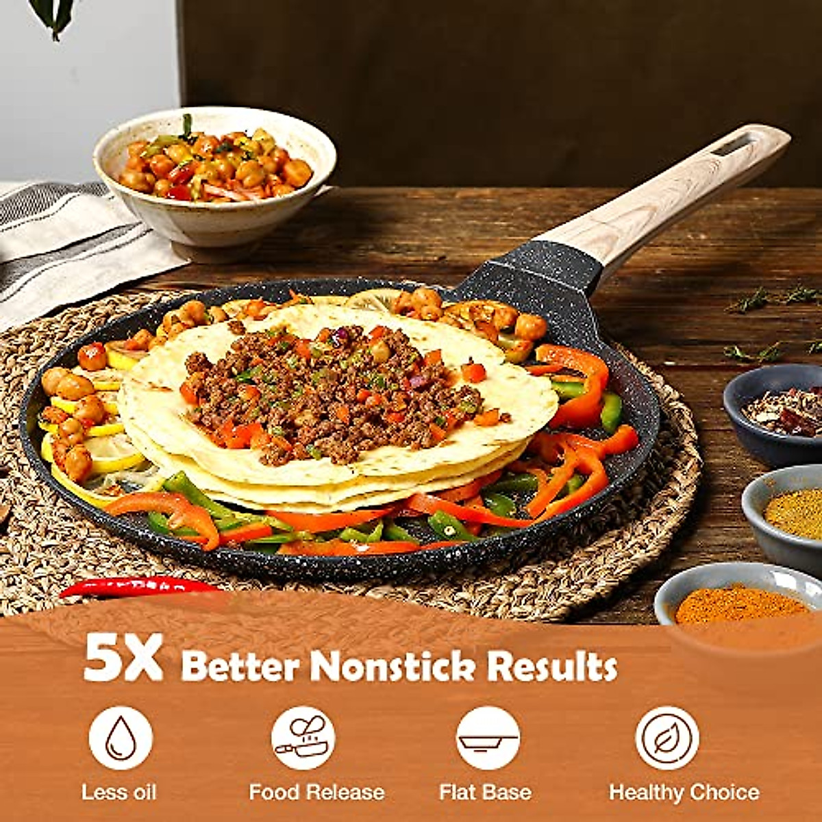 CAROTE Granite Non Stick Flat Roti Tava, Induction Base Swiss Coated Dosa Pan, Tawa (Black, PFOA Free, 28cm, 5-ply, 4mm Coating)