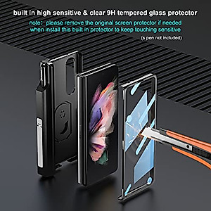 Libeagle Compatible with Samsung Galaxy Z Fold 3 Case, Heavy Duty Protective, Camera Lens Cover, S Pen Holder & Hinge Protection, Screen Protector, Safe to Hold with Ring, Rugged Stand 5G 2021-Black