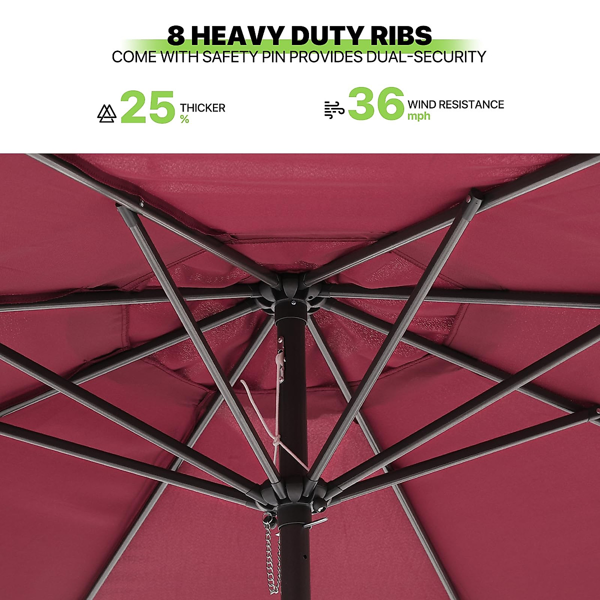 Magshion 9FT Outdoor Market Patio Umbrella, Large Waterproof Sun Umbrella with Crank Lift & 8 Steel Ribs, Sturdy Pole for Garden, Deck, Backyard & Pool (Red)