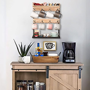 X-cosrack Rustic Countertop Coffee Mug Rack Holder with Wire Stand,2 Tier Wall Mounted Rack Holder for Coffee Mug Cups, Display Organizer Hook for Home & Kitchen,Hold 8 Mugs