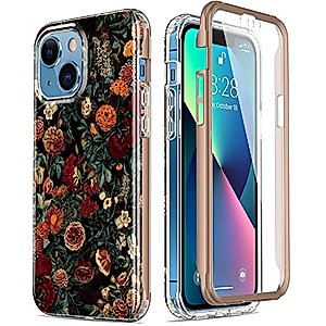 Esdot iPhone 13 Case with Built-in Screen Protector,Military Grade Rugged Cover with Fashionable Designs for Women Girls,Protective Phone Case for Apple iPhone 13 6.1'' Flower Garden