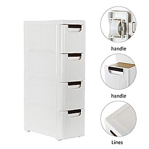 Odthelda 4 Tire Storage Rolling Cart Organizer Plastic Drawers Unit with Wheels Tower Narrow Slim Container Cabinet for Bathroom Bedroom
