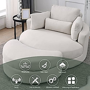 FULife Oversized Swivel Accent Barrel Chair with Storage Ottoman+4 Pillows,Comfy Upholstered 360 Recliner Sofa Club Chaise Leisure Round Loveseat Lounge Armchair for Living Room/Hotel/Nursery