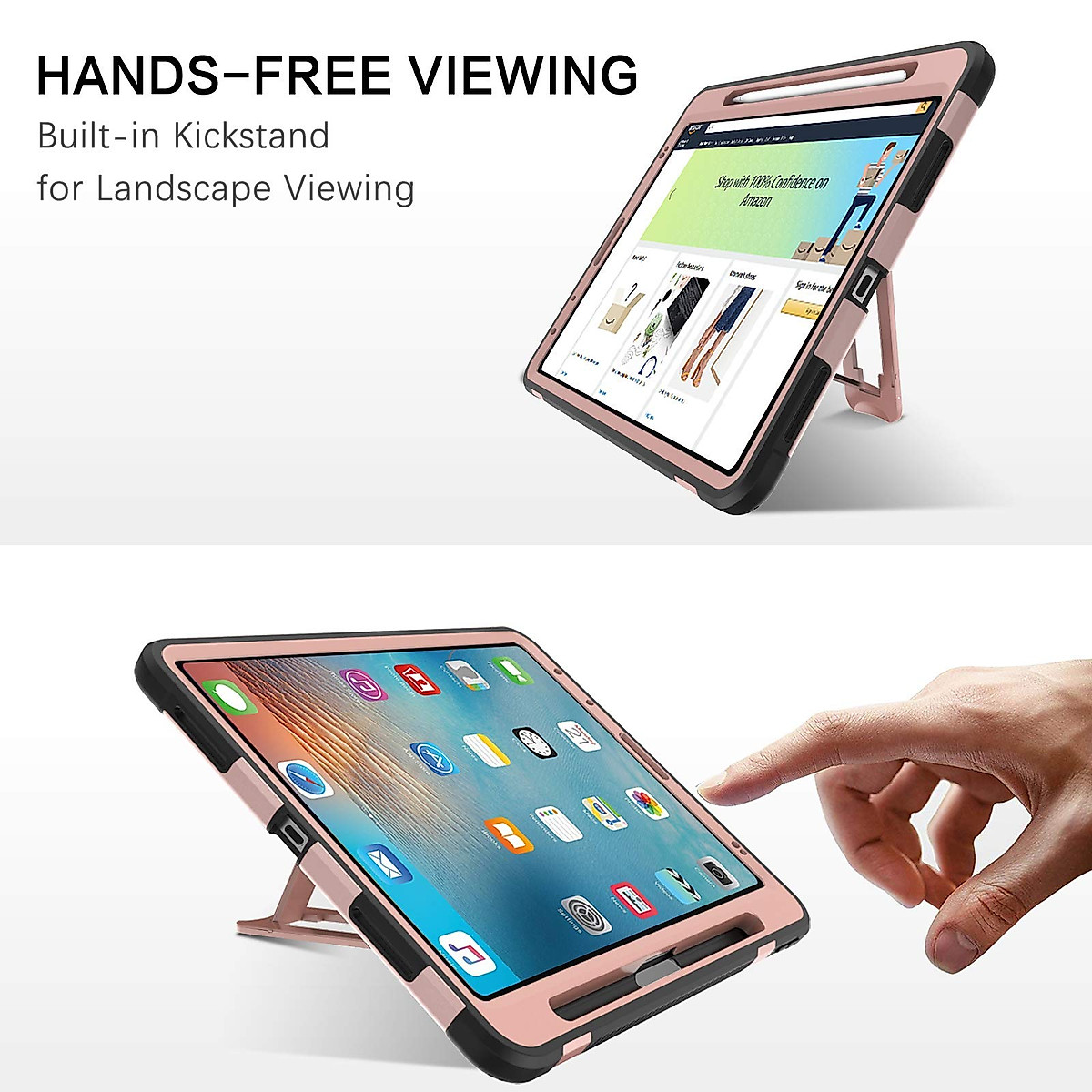 BENTOBEN iPad Air 5th Generation Case, iPad Air 4th Generation Case, Glitter Sparkly 3 Layers Shockproof Kickstand with Pencil Holder Protective Tablet Cover for iPad Air 2022/2020 10.9", Rose Gold