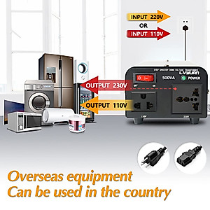 LVYUAN Voltage Transformer Converter 500 Watt Step Up/Down Convert from 110-120 Volt to 220-240 Volt and from 220-240 Volt to 110-120 Volt with US Outlet, Universal Outlet, Circuit Breaker