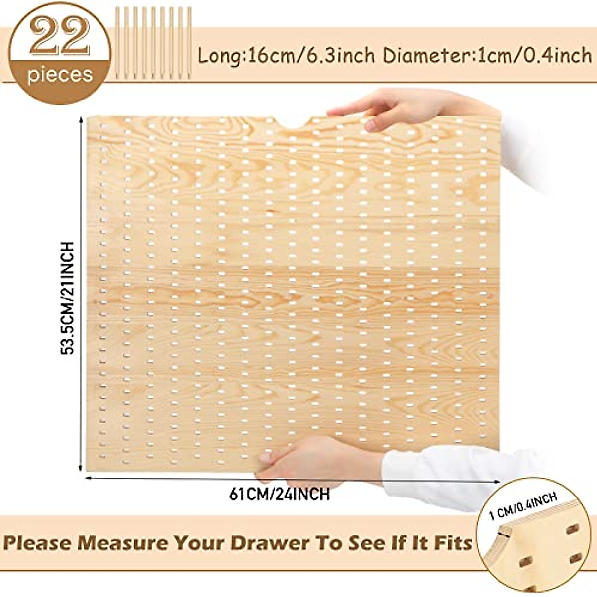 24 x 21 Inch Wood Peg Board System Dish and Plate Organizer Adjustable Wood Drawer Organizer Pegboard Wall Organizer Shelf and Drawer Organizer for Food Containers Cookware Utensils