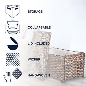 happimess HPM9003C Jacob 31.5" Wicker Storage Trunk Collapsible for Flat Storage and Removable Lid for Home, Office, Dorm Room, Living Room, Bedroom, Dark Brown Wash