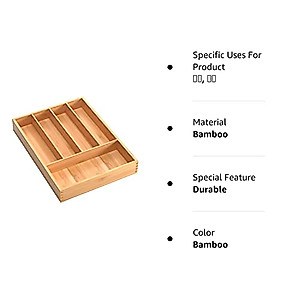 Bamboo Cutlery Tray Kitchen Utensil Silverware Flatware Drawer Organizer Dividers with 5 Compartment