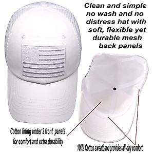 Antourage American Flag Unconstructed Hat for Men and Women Twill Mesh Snapback Baseball USA Flag Cap + 2 Patriotic Patches ((16) White Classic Mesh Snapback)