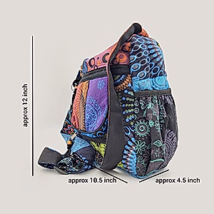 Fwosi Boho Shoulder School Tote Bags - Unisex, Lightweight Crossbody Messenger Bag - 4 Compartments, Adjustable Strap, Zipper Closure - Embroidered Purse Hippie Sling Patchwork Bag