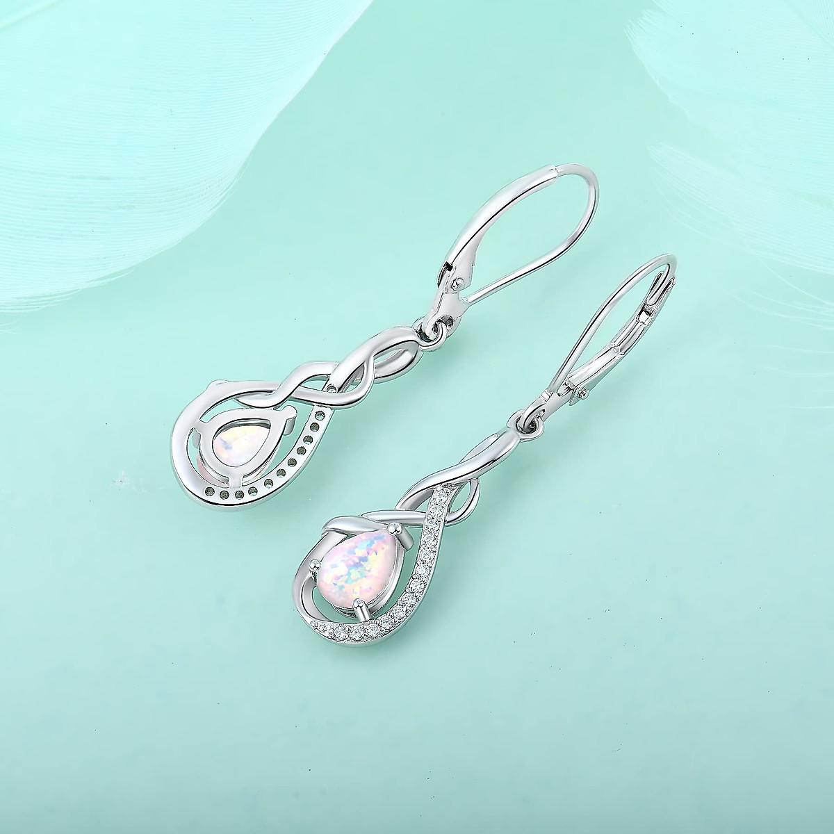Starchenie Infinity Dangle Drop Earrings Sterling Silver Teardrop Leverback Earrings Created Opal Twisted Jewelry