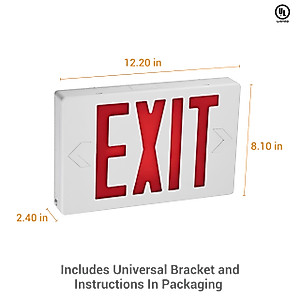 Sunlite 05271-SU Compact LED Exit Sign, 0.25 Watts, 120-277 Volt, 90-Minute Battery Backup, Wall Mount, IP20, UL Listed, White