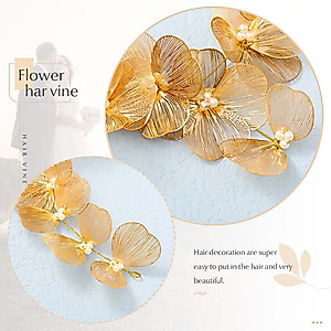 Catery Flower Bride Headband Gold Petal Hair Vine Pearl Bridal Headpiece Floral Golden Leaf Hair Piece Wedding Hair Accessories for Women and Girls