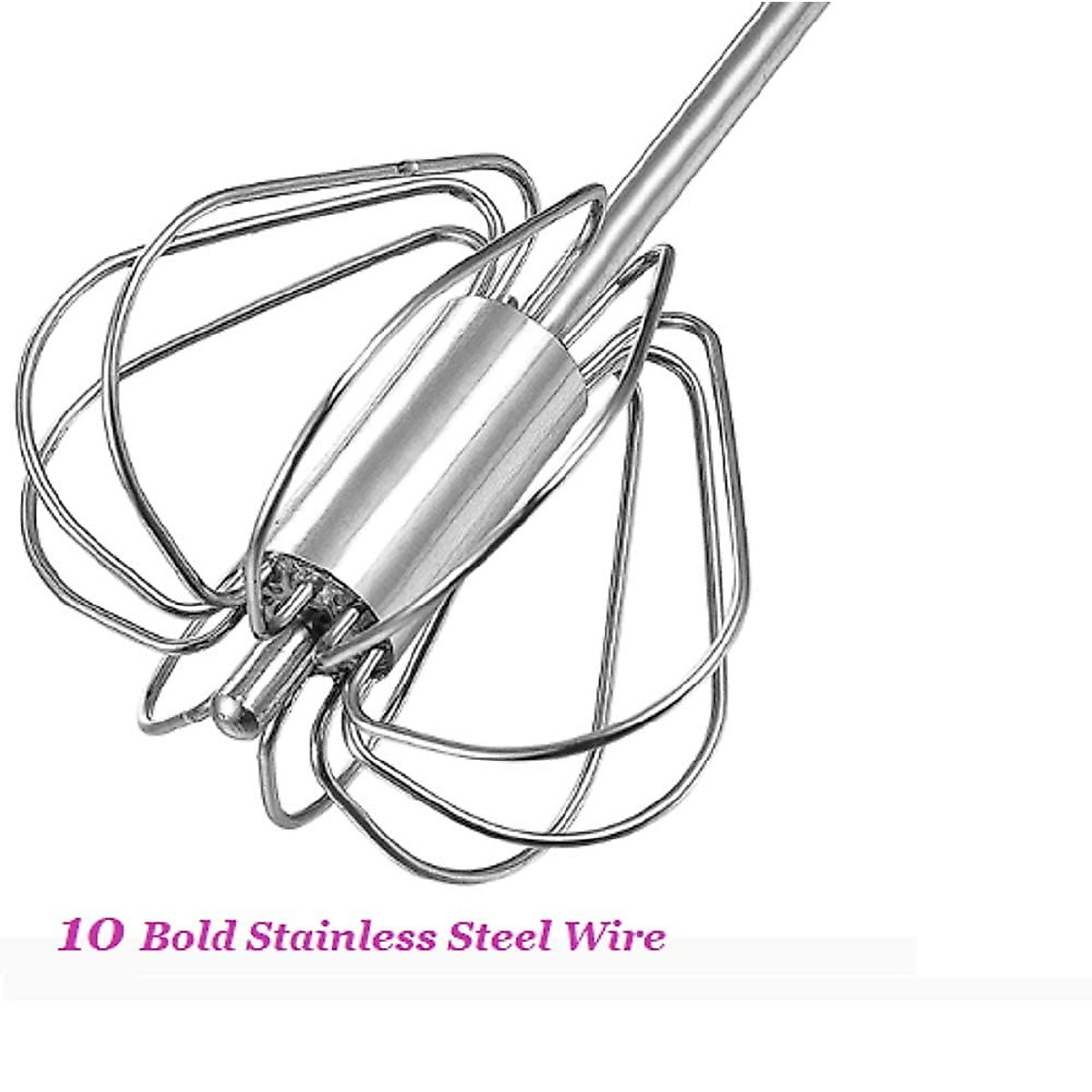 Stainless Steel Whisks, Hand Push Whisk Blender Semi-Automatic Whisk Mixer Egg Milk Beater Milk Frother Rotating Push Whisk Mixer for Blending, Whisking, Beating & Stirring (10 inches)