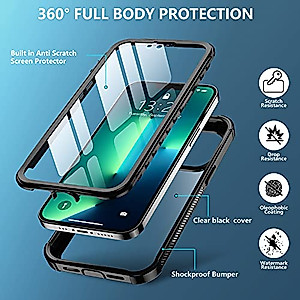 Red2Fire for iPhone 13 Pro Max Case, [360 Full Body] [with Built-in Screen Protector] [Heavy Duty Protection] 12 FT Dropproof Shockproof Dust-Proof Bumper Phone Case for iPhone 13 Pro Max 6.7" Black