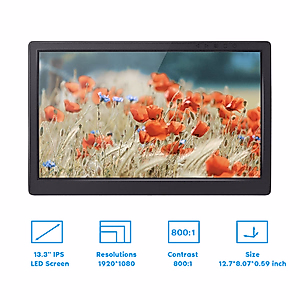 SunFounder 13.3 Inch Display IPS Portable Screen for Raspberry Pi, 2 HDMI Monitor 1920x1080 Gaming Monitor for Ps4 Raspberry Pi WiiU Xbox 360 Windows 7/8/10